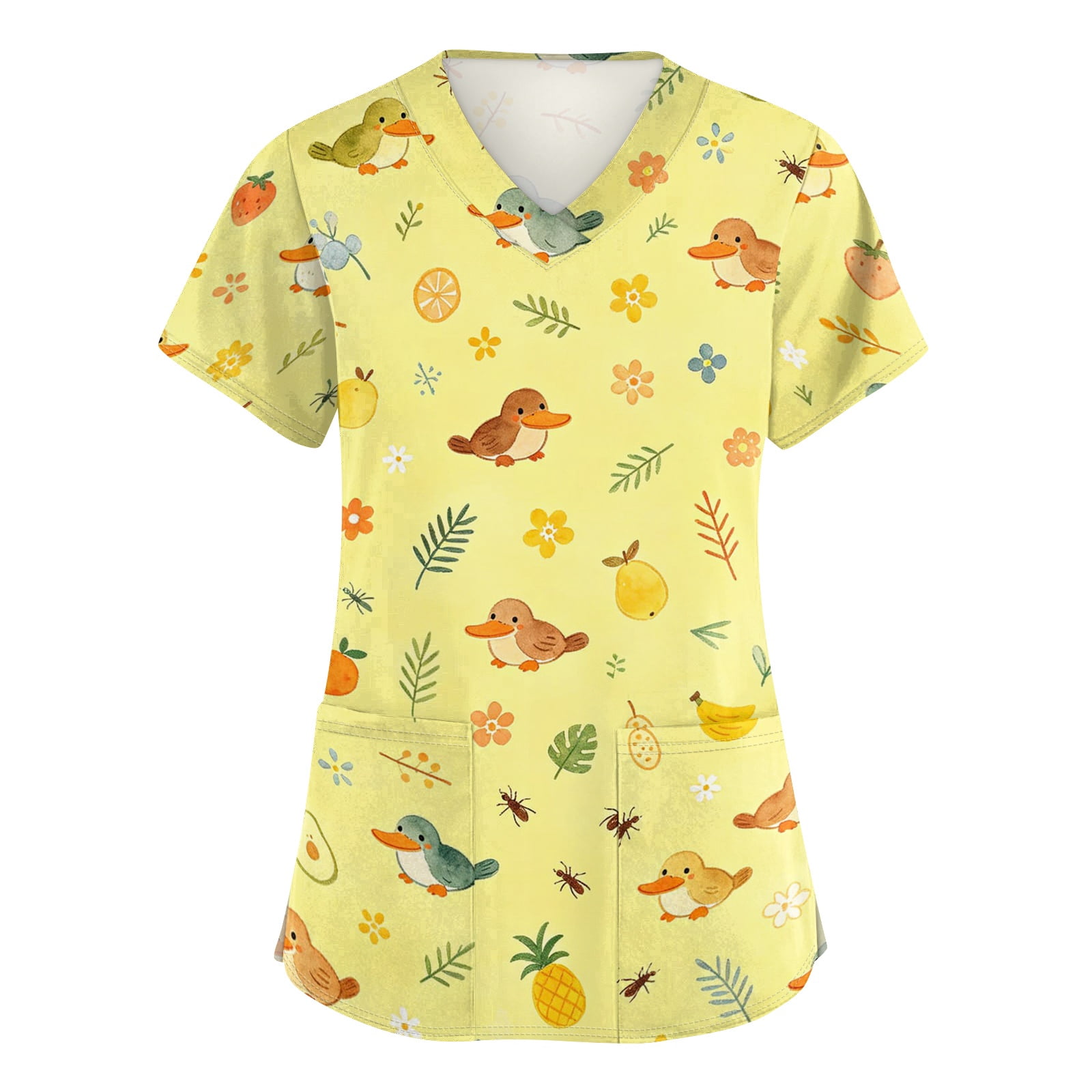 AHMOMEI Stretchy Cartoon Animal Print Womens Scrubs V Neck Short Sleeve ...