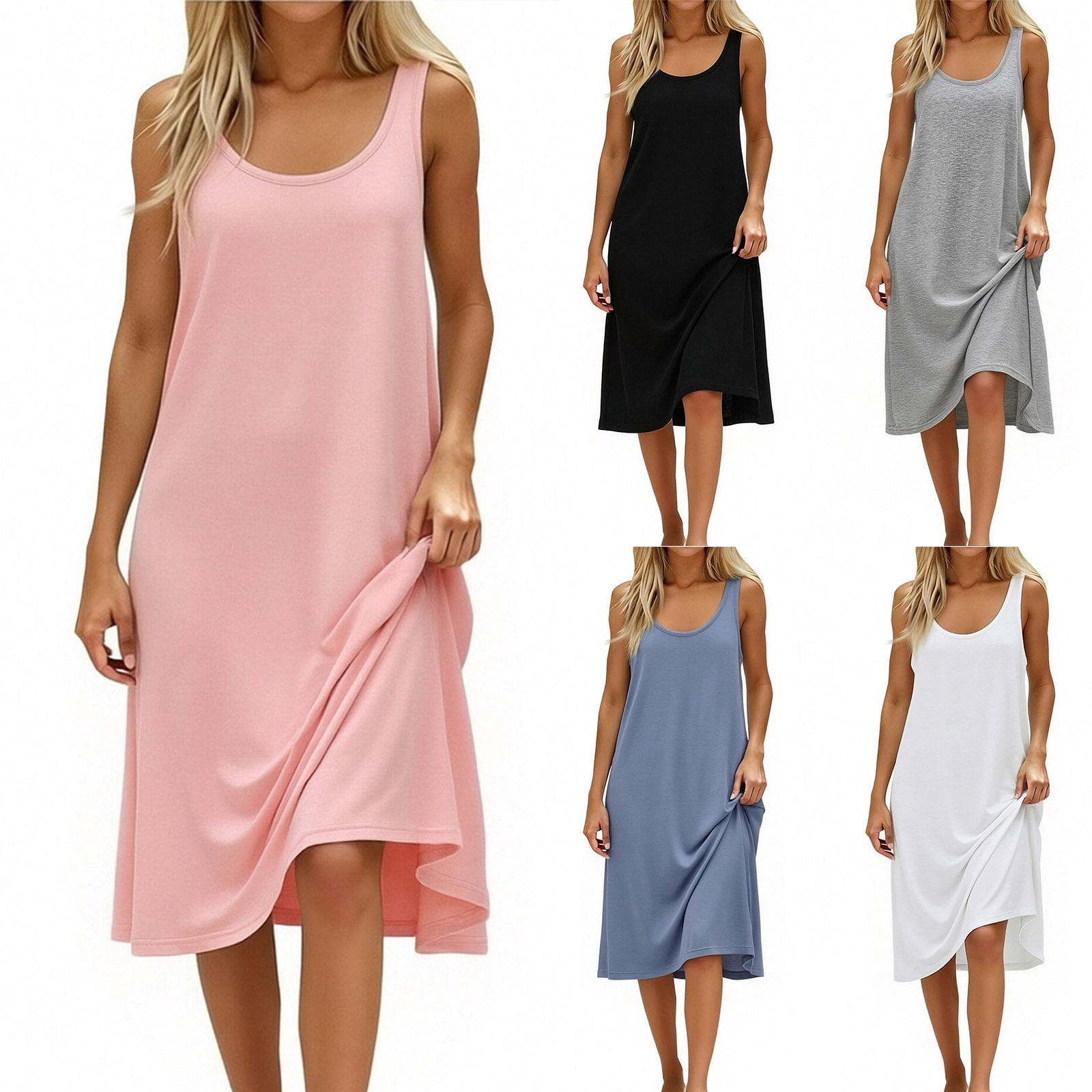 AHMOMEI Summer Dresses for Women Loose Casual Sleeveless Tank Dress ...