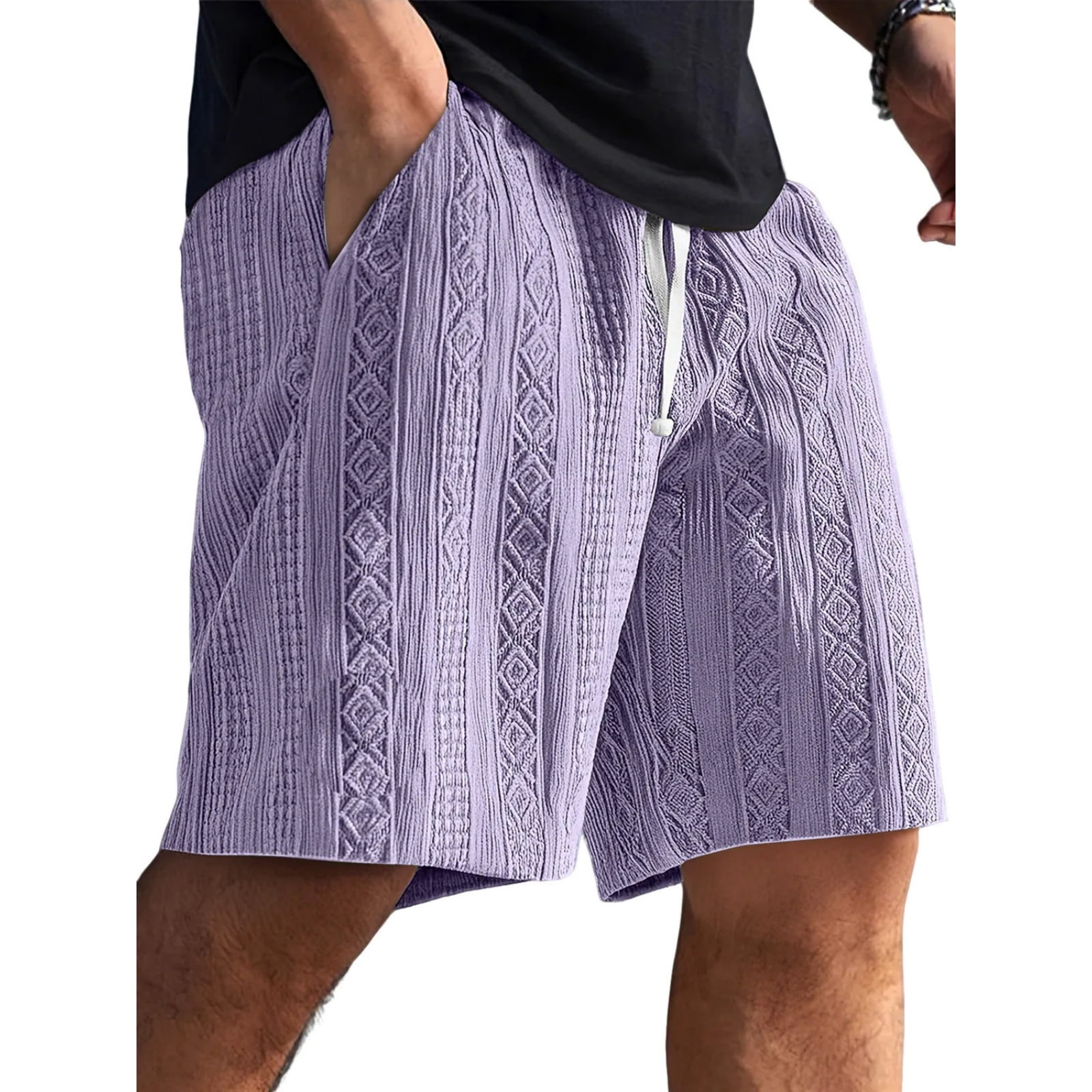 AHMOMEI Textured Knit Athletic Men Shorts Stretch Elastic Waist Wide ...