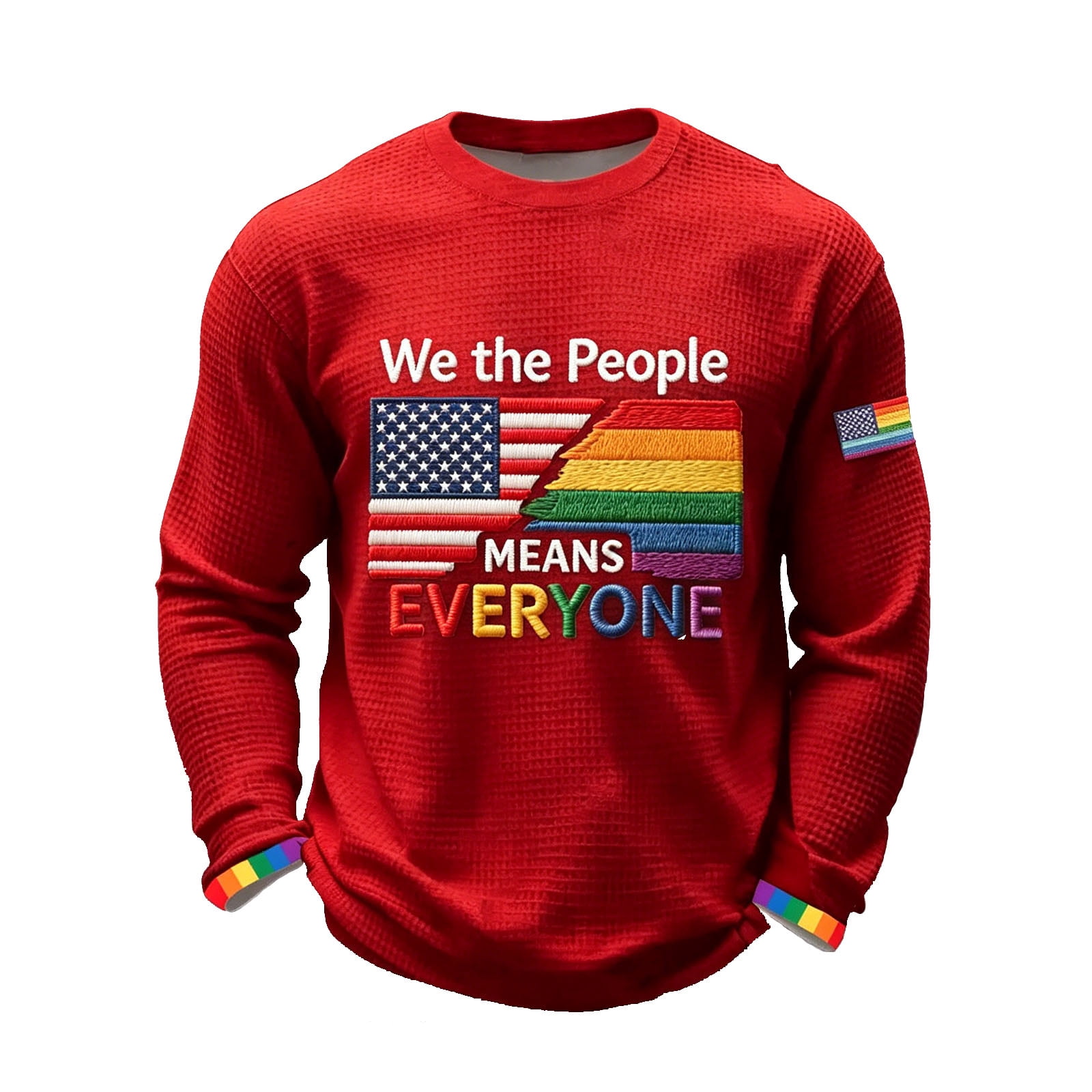 AHMOMEI Waffle Knit We the People Mens Long Sleeve Shirt Rainbow ...