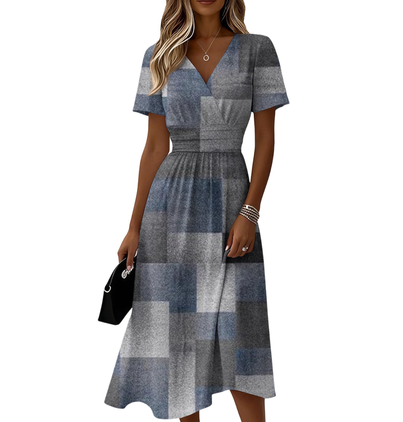 AHMOMEI Women's Midi Dresses Summer Beach Vacation Wrap V Neck Swing ...