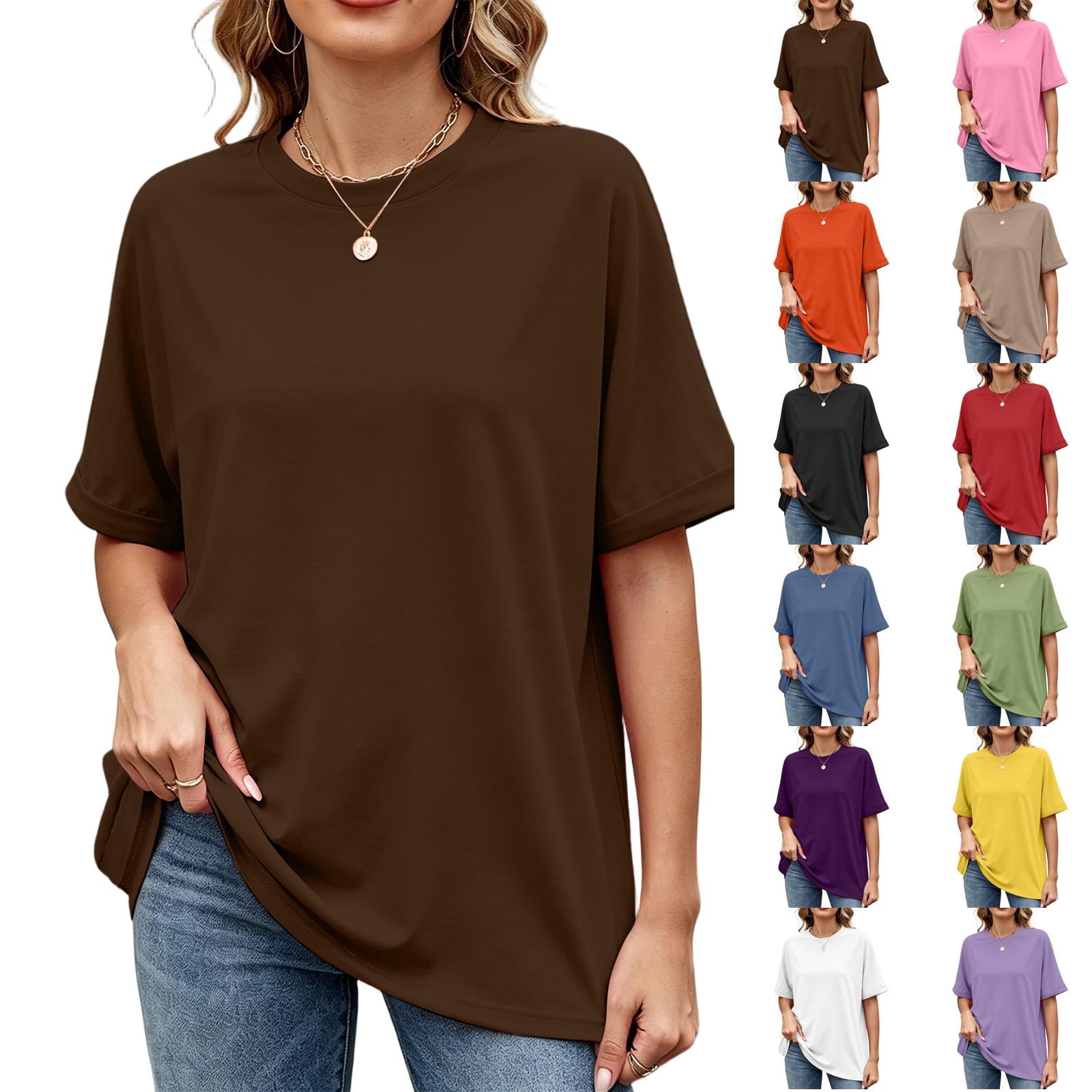 AHMOMEI Women's Plus Size Tops Crew Neck Short Sleeve Shirts for Women ...