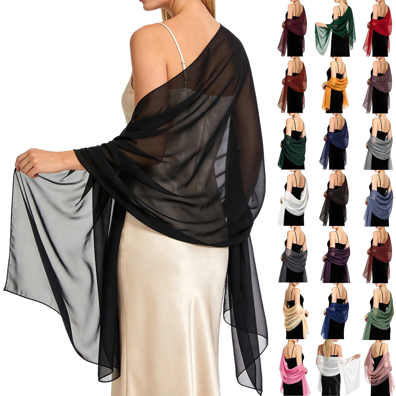 AHMOMEI Women’s Sheer Chiffon Shawl Wraps, Lightweight Solid Color ...
