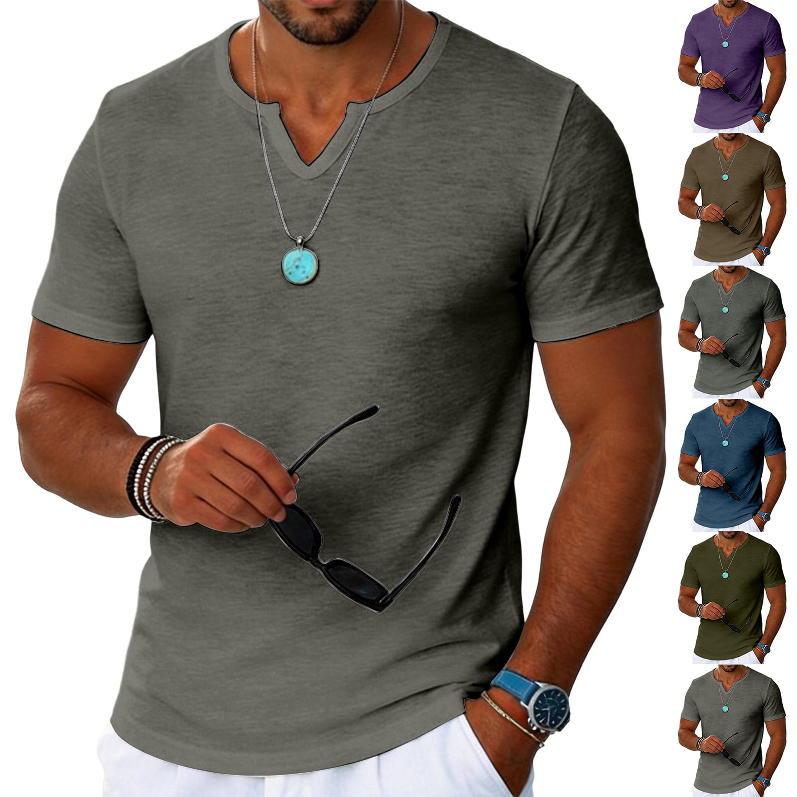 AHMOMEI Work Out Shirts Gym for Men V Neck Men's Short Sleeve Shirt ...