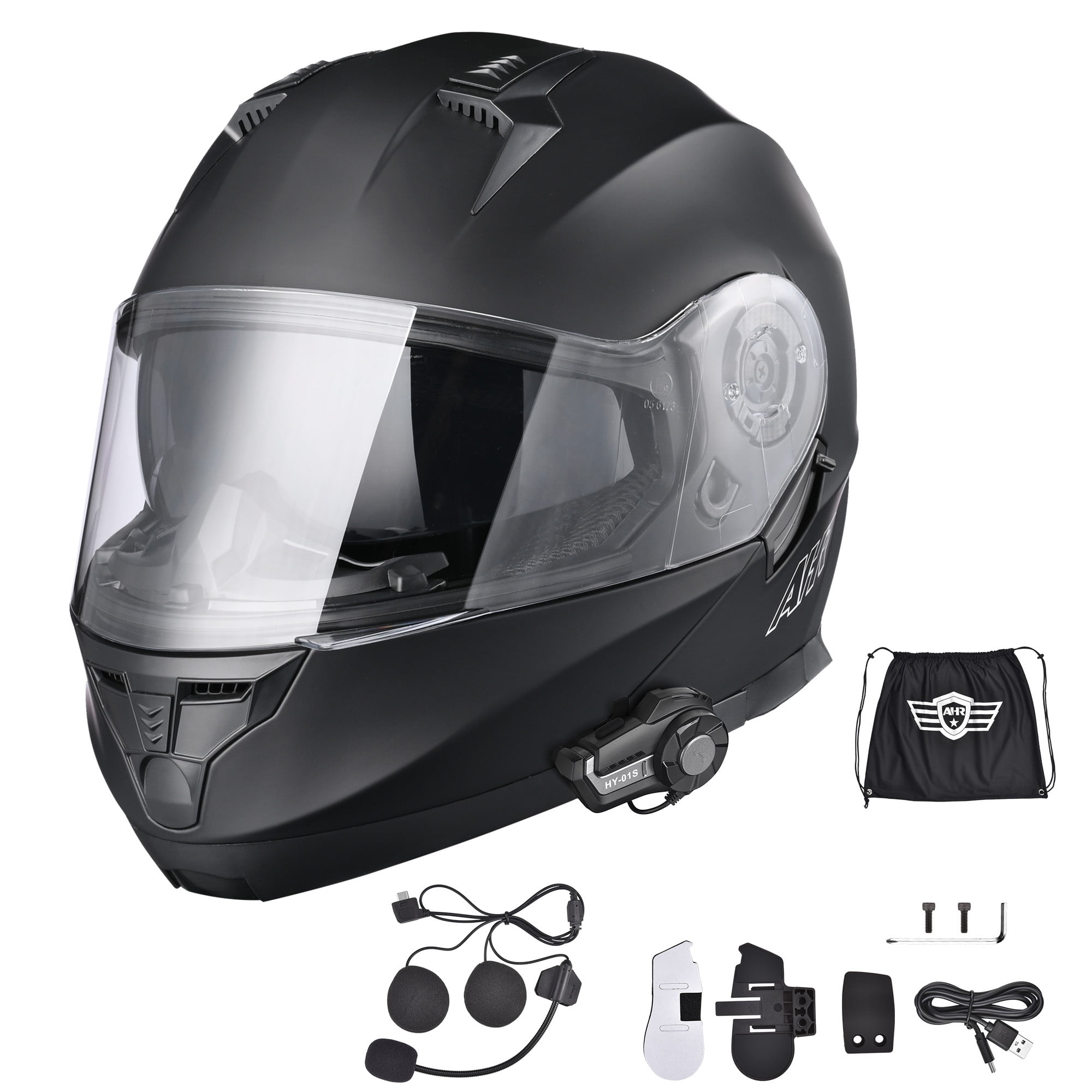 AHR Motorcycle Flip up Full Face DOT Helmet Bluetooth 5.0 Headset Visor ...
