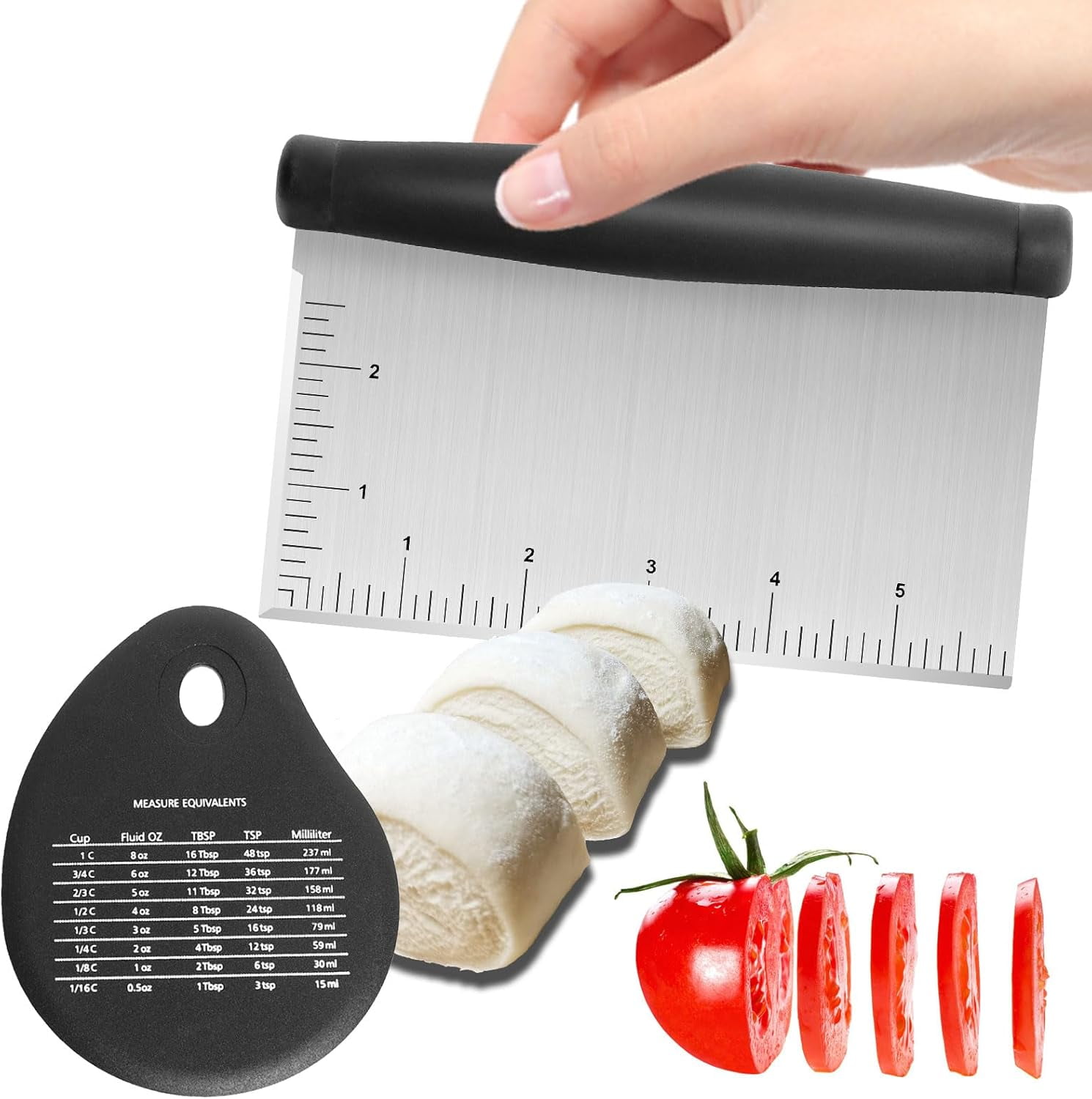 AHRL Stainless Steel Dough Scraper & Chopper - Food Scraper with Measuring Markings, Cutter for ...