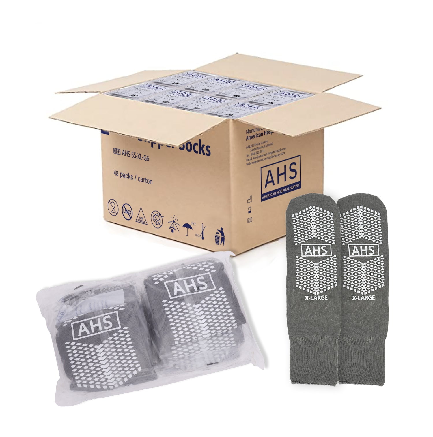 AHS Safety Anti-Slippery Medical Grip Socks | Gray, Extra Large ...