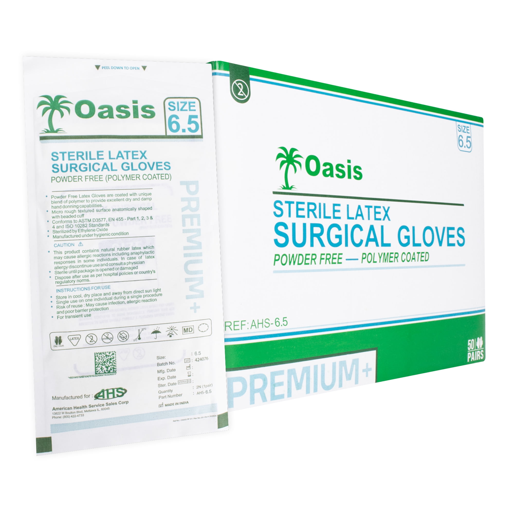 AHS Sterile Latex Surgeon/Surgical Gloves, Size 6.5, Powder-Free, 50 ...