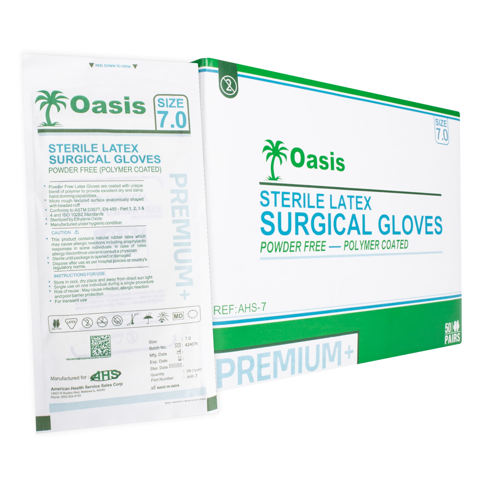 AHS Sterile Latex Surgeon/Surgical Gloves, Size 7, Powder-Free, 50 ...
