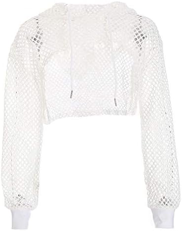 AHSJNPP Mesh Crop Top Sexy Fishnet Tops Gothic Neon Sleeve Hoodie Shirt ...