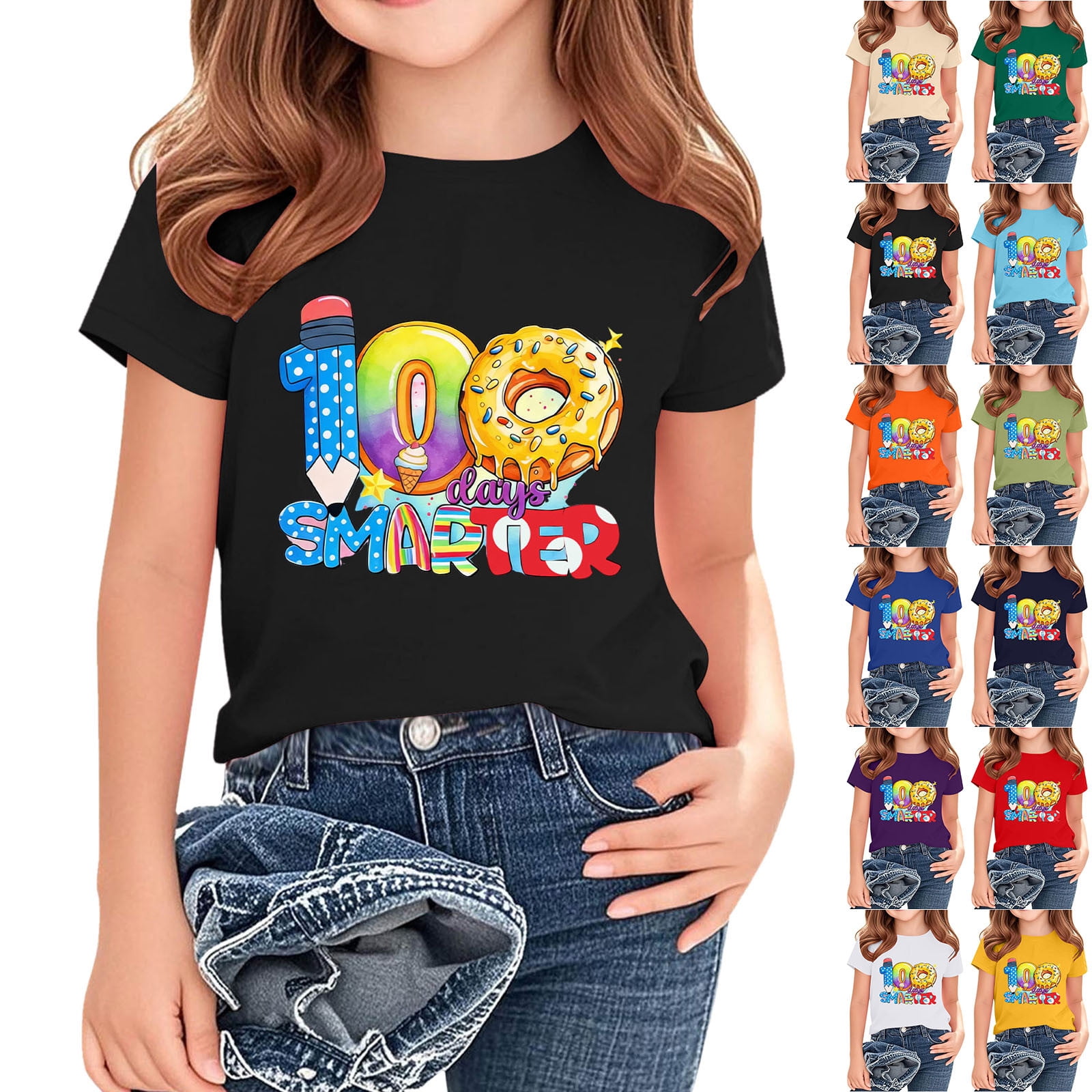AHTJRT 100 Day's Smarter Tshirt for Girls Roundneck Short Sleeve Tee ...