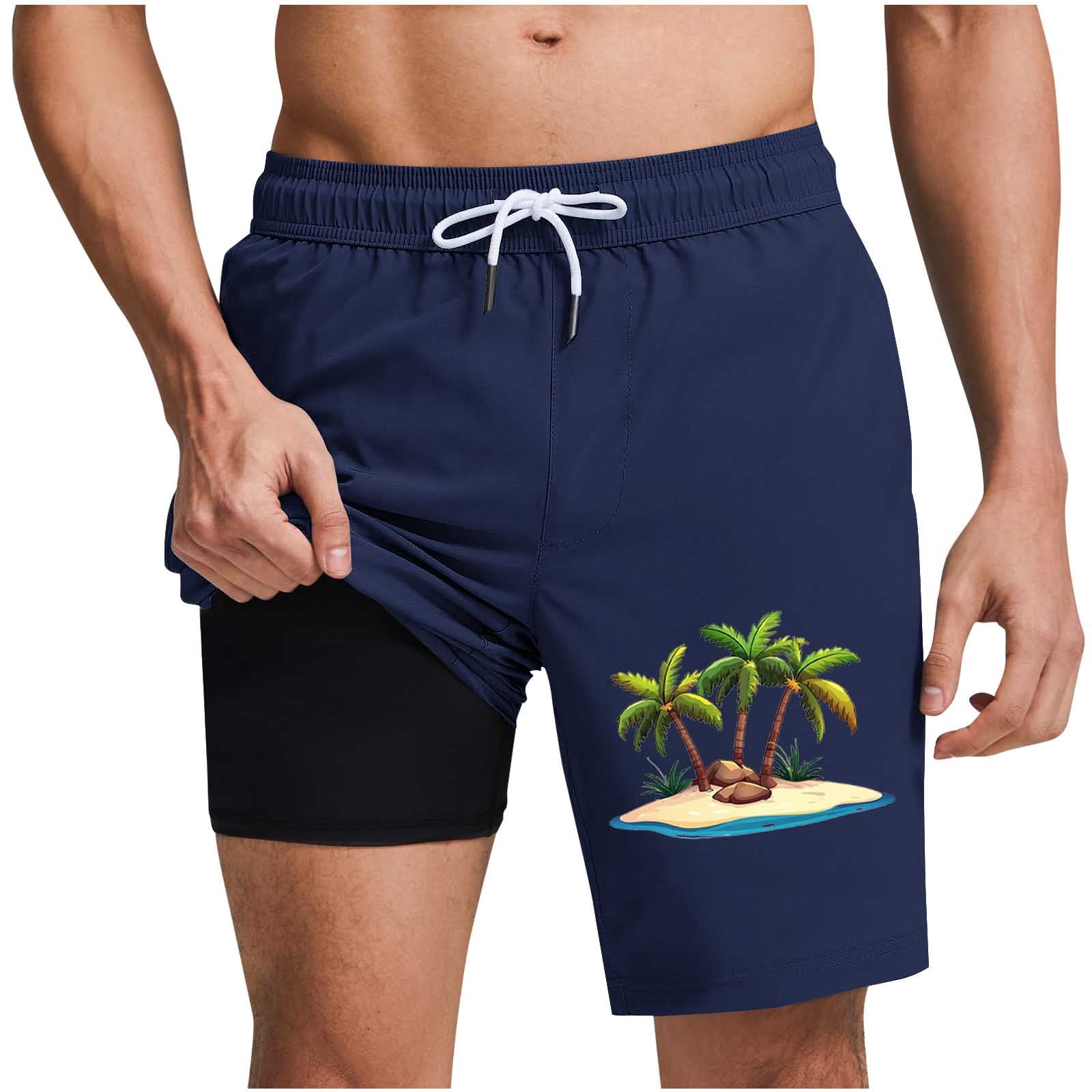 AHTJRT 2 in 1 Men's Swim Trunks 9 Inch Elastic Waist Drawstrings ...