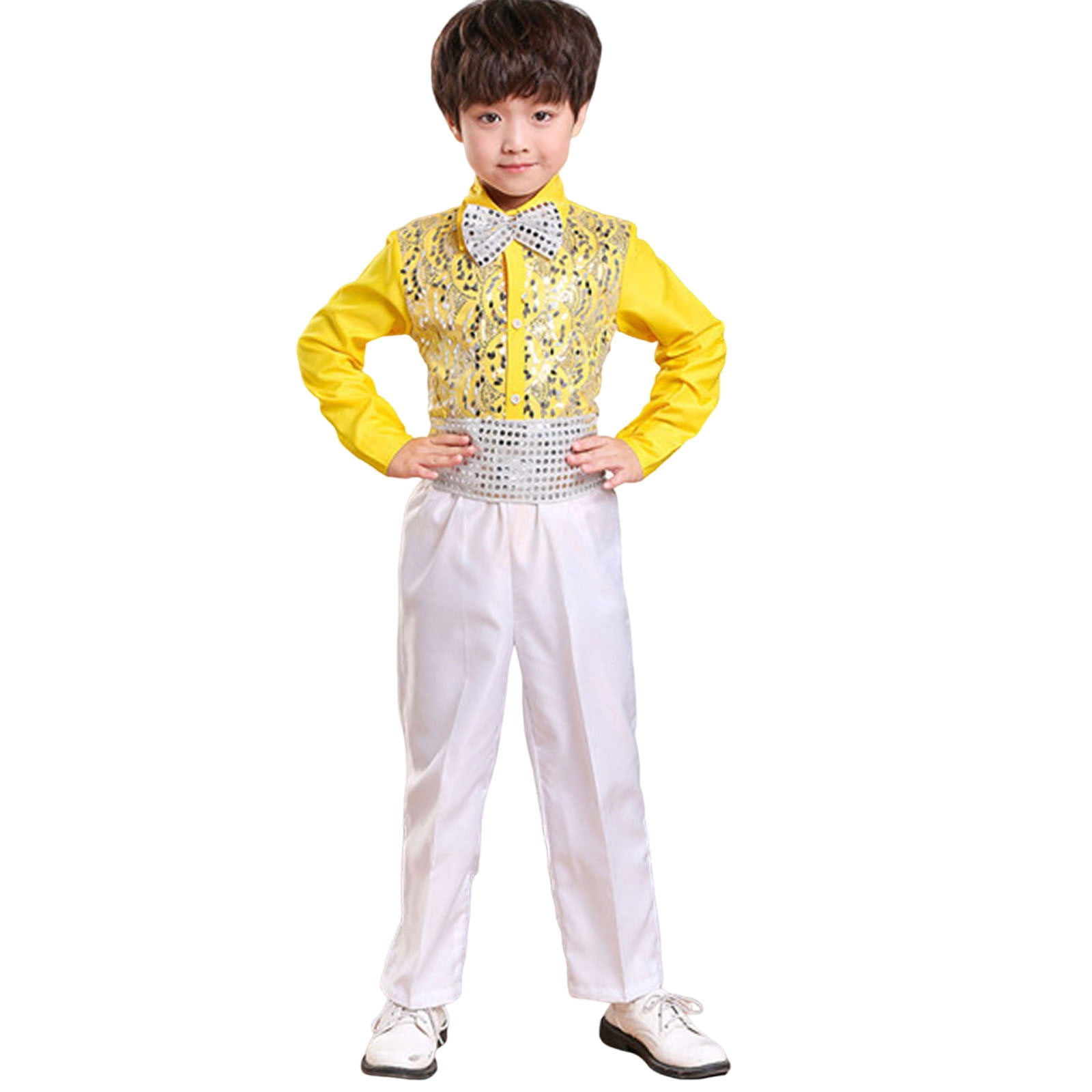 AHTJRT 2 Piece Boys Dance Outfits Sequin Jacket Pants Set Shiny Sparkly ...