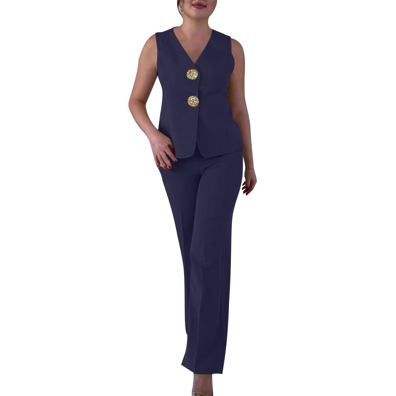 AHTJRT 2 Piece Pant Suits for Women Dressy Sleeveless V Neck Tops and ...