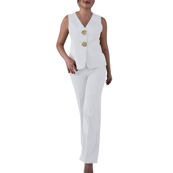 AHTJRT 2 Piece Pant Suits for Women Dressy Sleeveless V Neck Tops and ...