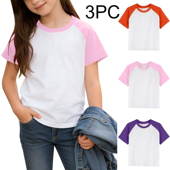 AHTJRT 3 Pack Cotton T Shirt for Kids Girls Boys Unisex Color Block ...