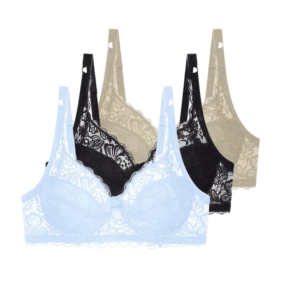 AHTJRT 3 Pack Lace Bralettes for Women Plus Size Push Up Underwire ...