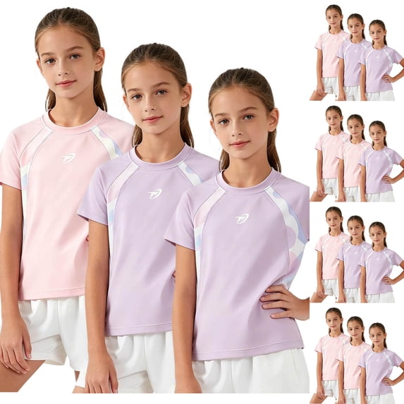 AHTJRT 3 Pack Quick Dry Active Short Sleeve Shirts for Girls Color ...