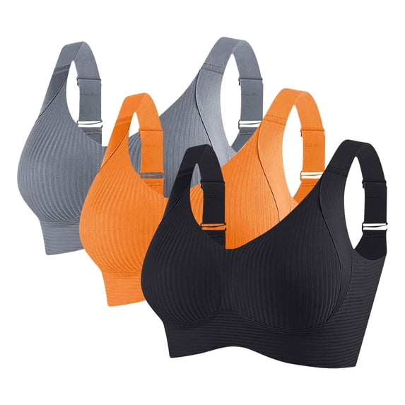 AHTJRT 3 Pack Sports Bras for Women Seamless V Neck Ribbed Silicone ...