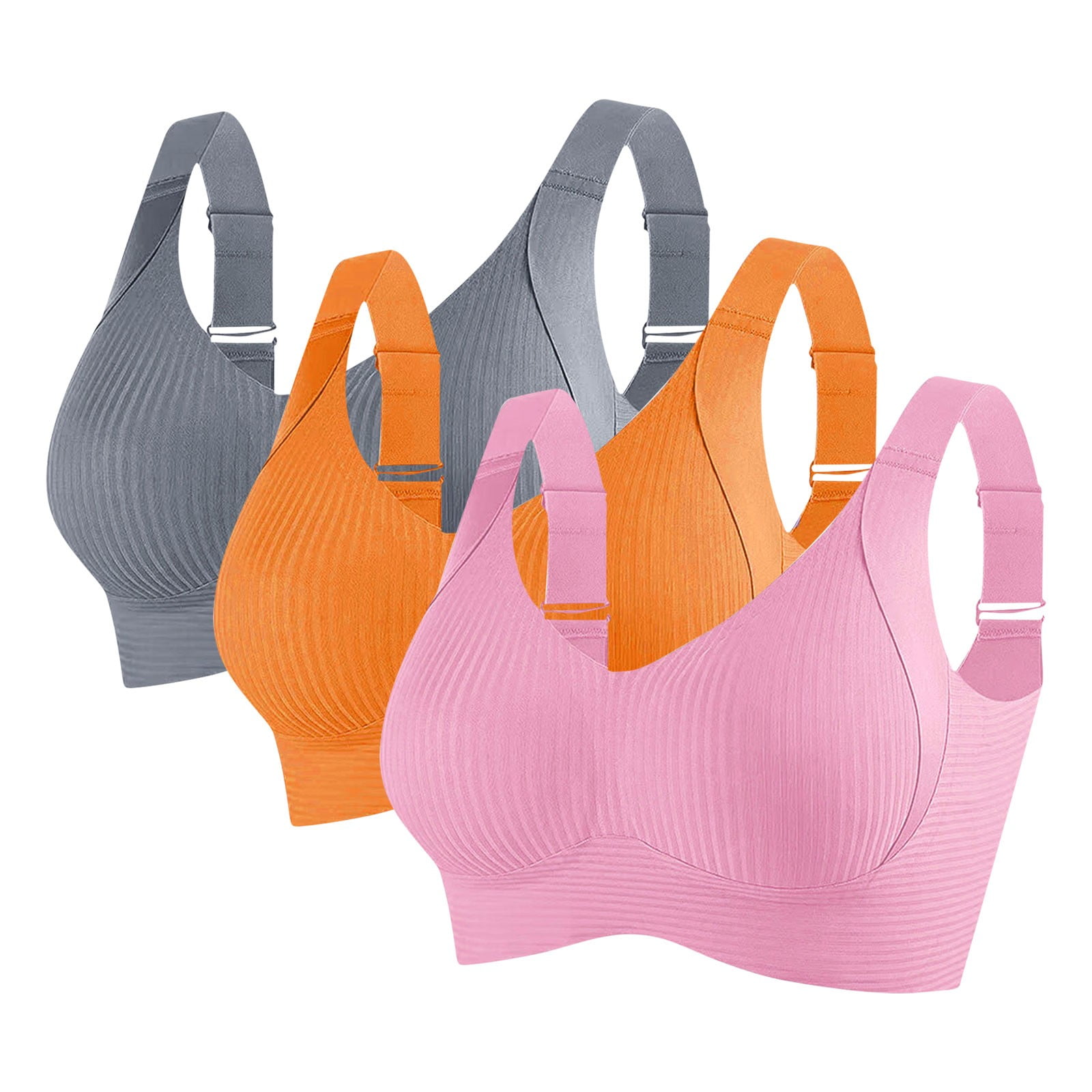 AHTJRT 3 Pack Sports Bras for Women Seamless V Neck Ribbed Silicone ...