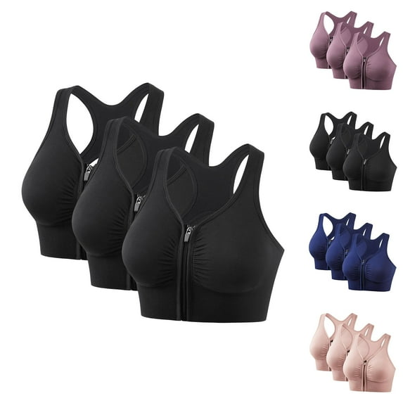 AHTJRT 3 Pcs Workout Bras Front Zipper Criss Cross Bralettes Racerbacks ...