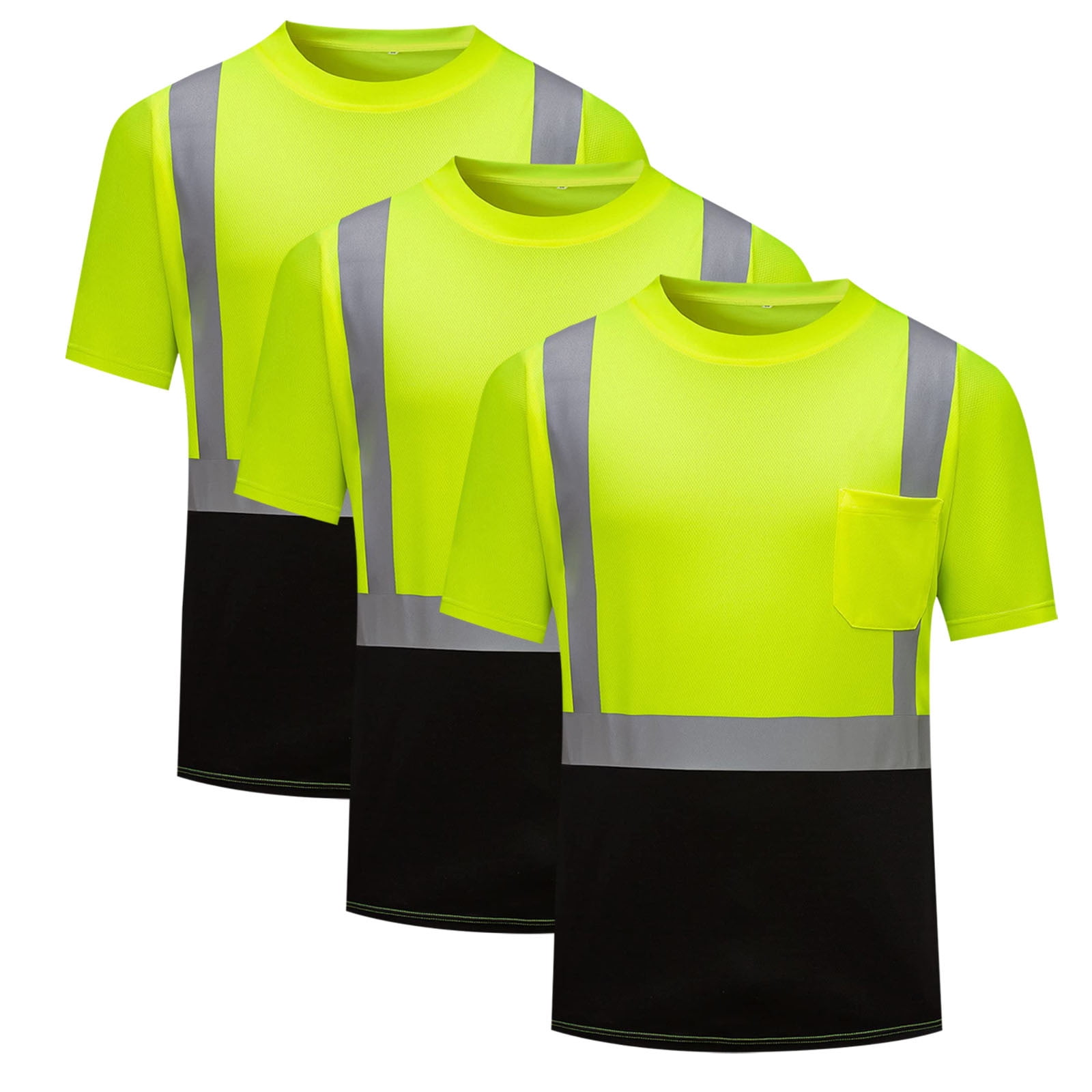 AHTJRT 3PCS High Visibility Short Sleeve Reflective Safety T-Shirt Men ...