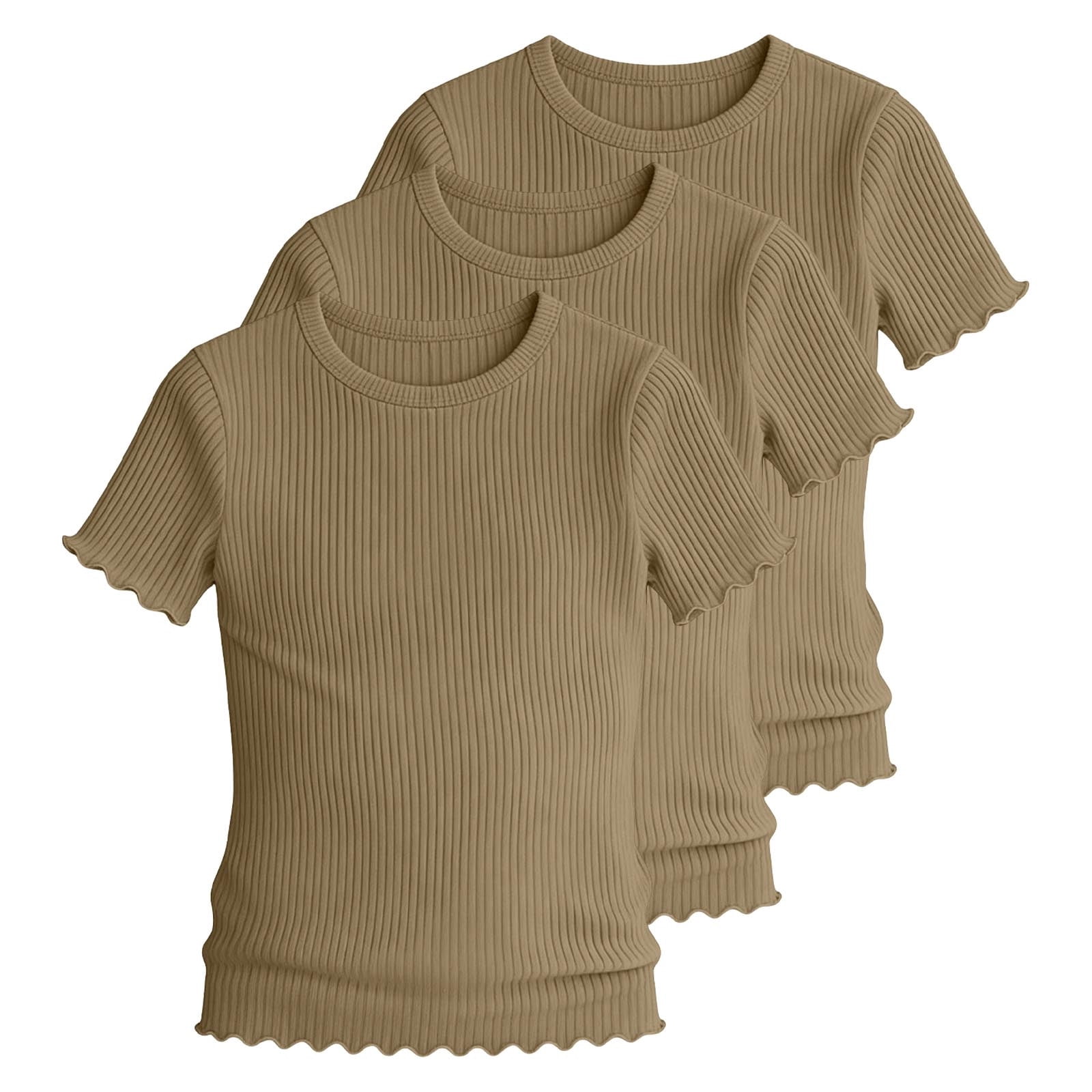AHTJRT 3Pcs Girls Tshirt Ribbed Slim Fitted Crewneck Tee Tops Cute ...