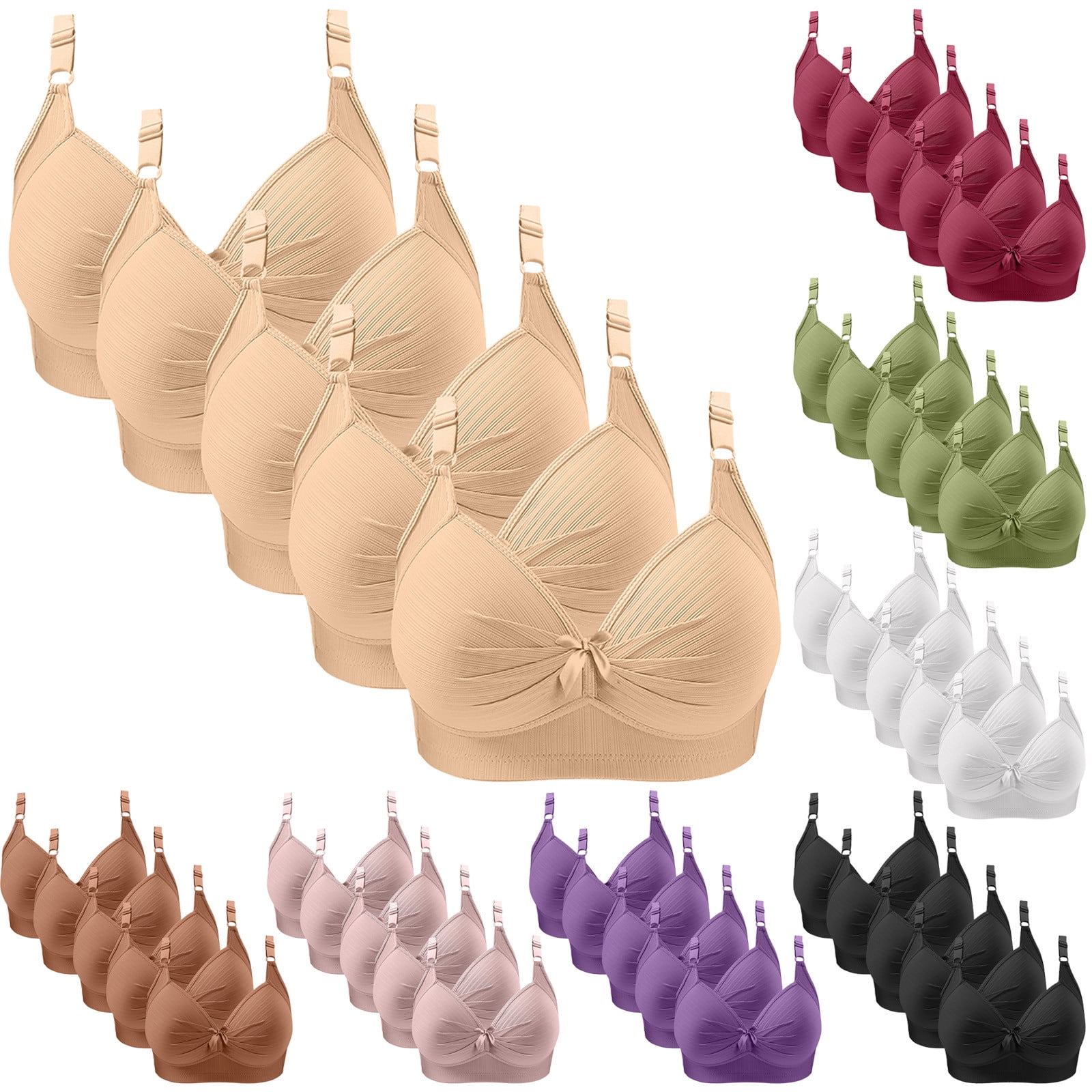 AHTJRT 5 Pcs V Neck Bralettes for Women Light Padded Soft Cups ...