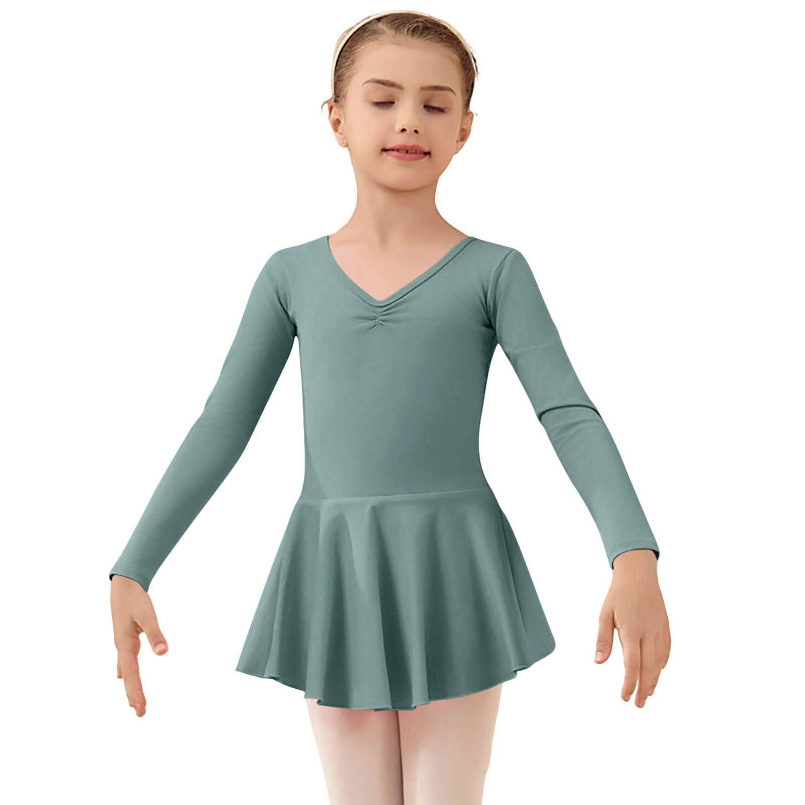 AHTJRT Ballet Leotards for Girls Long Sleeve V Neck Dance Ballerina ...