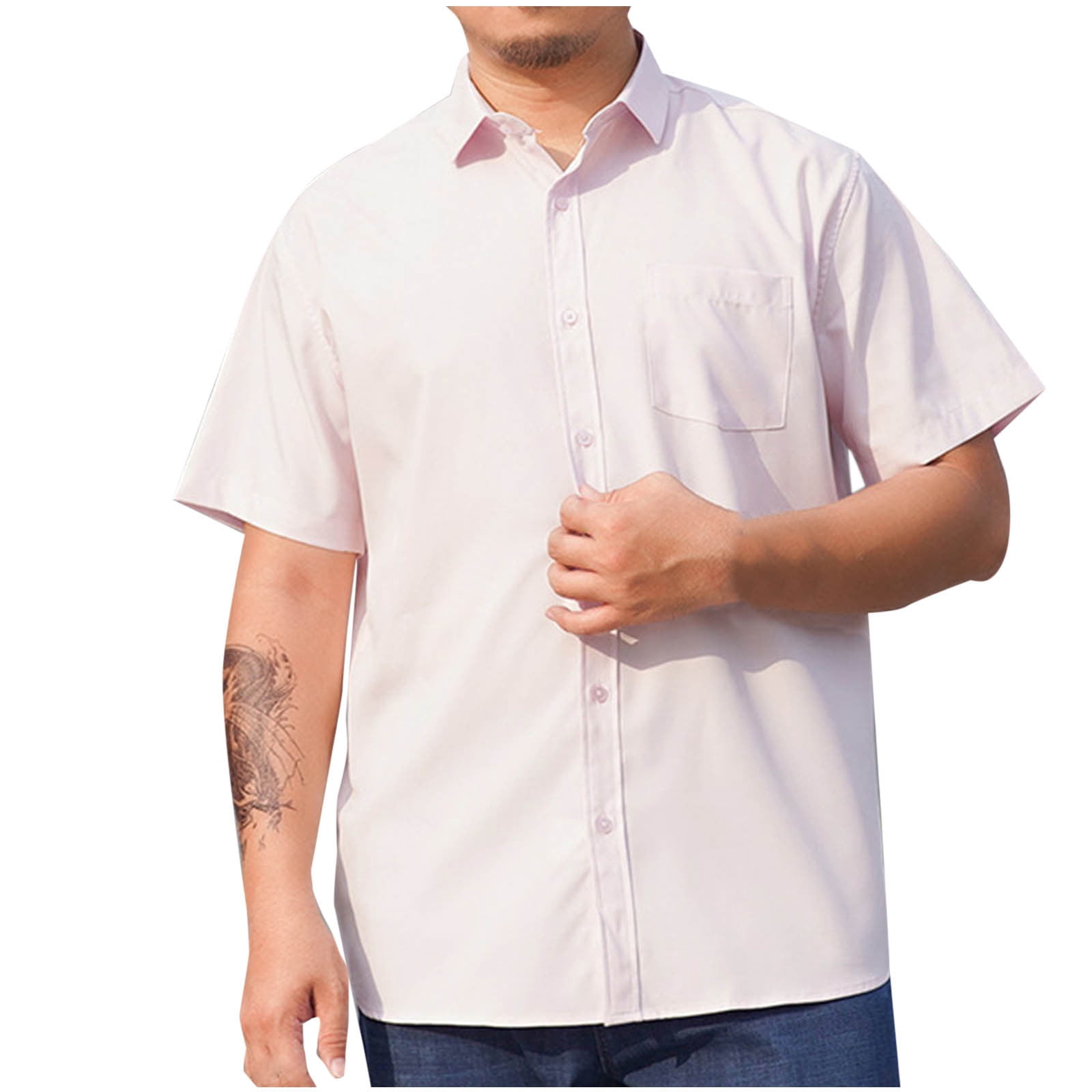 AHTJRT Big Tall Men's Casual Short Sleeve Button Down Shirt Lightweight ...