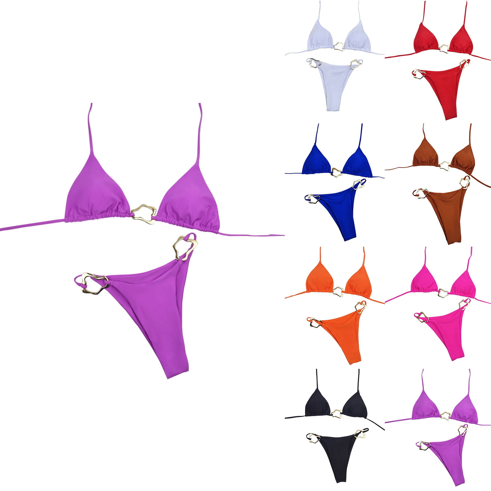 AHTJRT Bikinis for Women 2 Piece Spaghetti Straps Swimsuits Solid Color ...