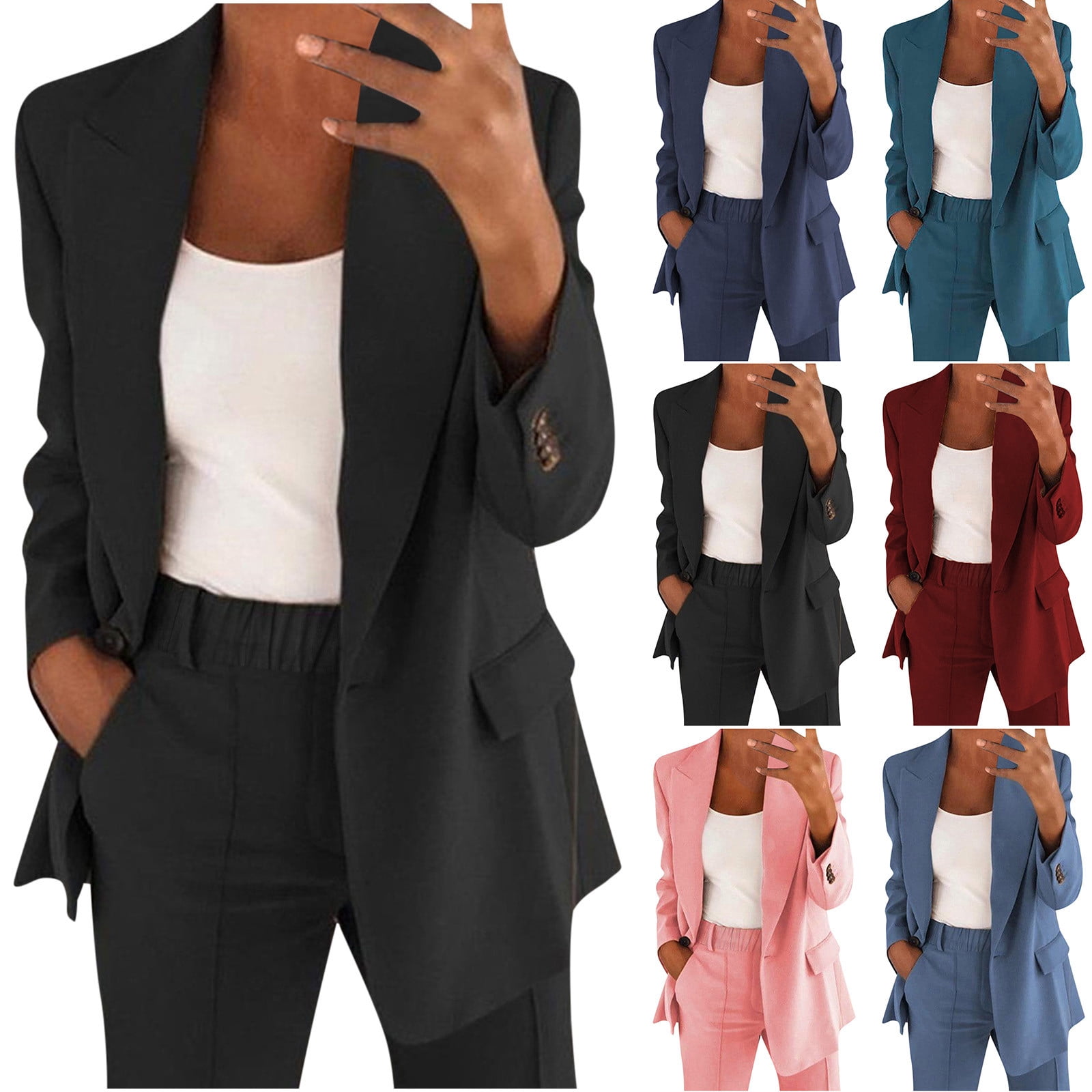 AHTJRT Blazer Sets for Women 2 Piece Outfits Plus Size Ladies Work ...