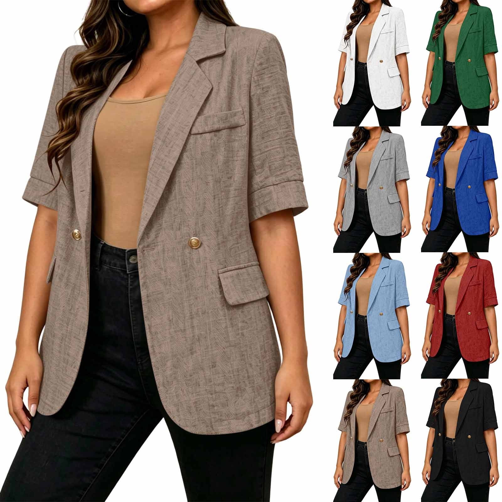 AHTJRT Blazer for Women Short Sleeve Lightweight Formal Dress Office ...