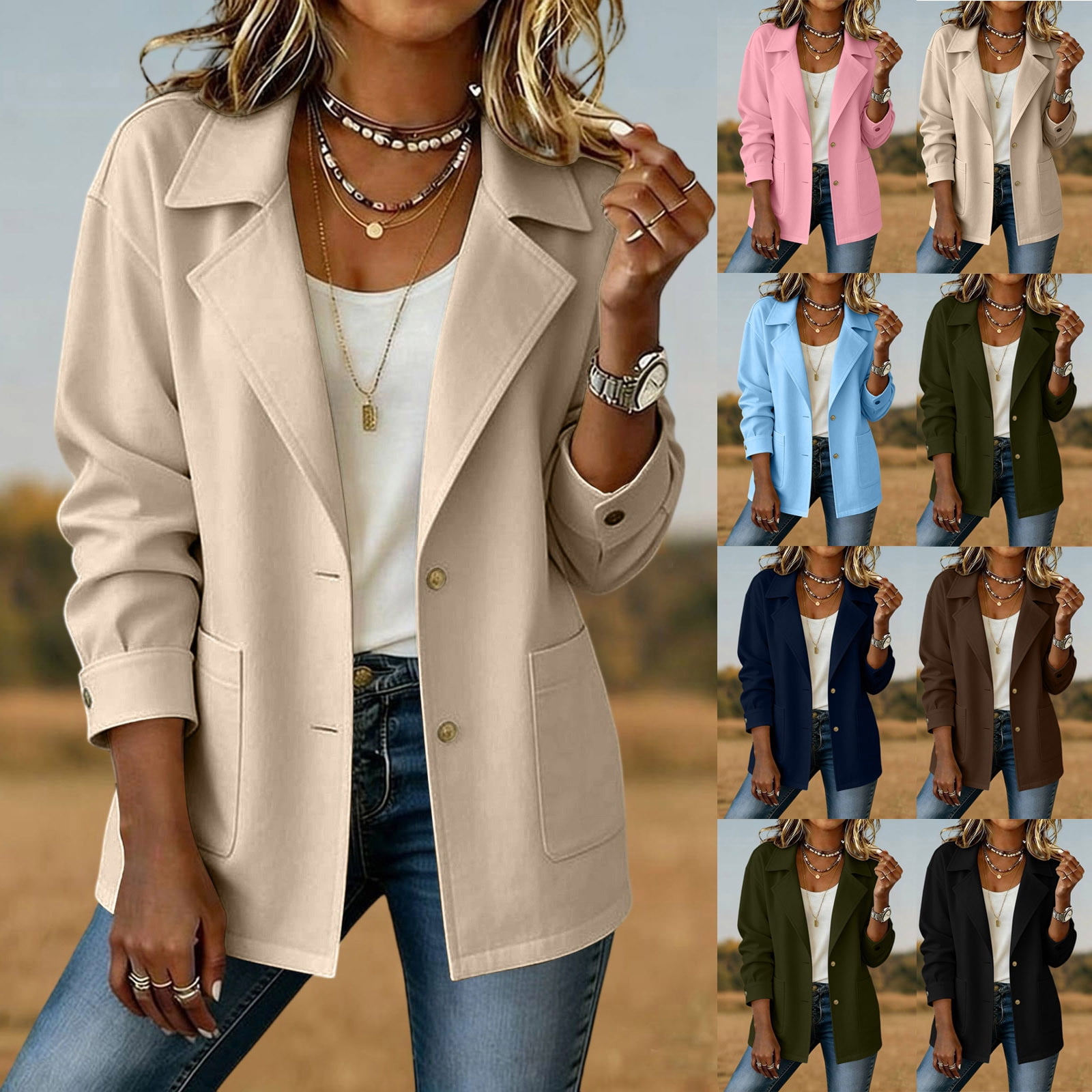 AHTJRT Blazers for Women Business Casual Long Sleeve Notch Lapel Open ...