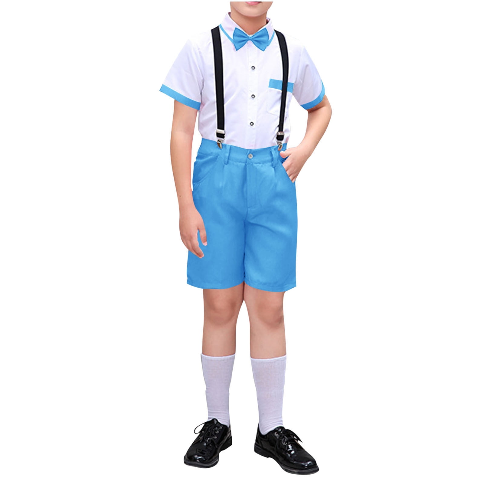 AHTJRT Boy Formal Suit Short Sleeve Shirts and Shorts Suspenders Suit Set 2 Pieces Party Prom ...