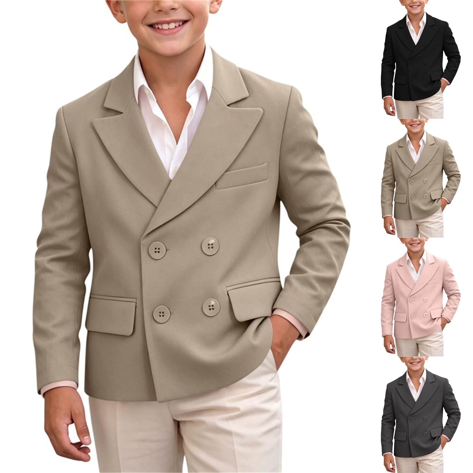 AHTJRT Boys Blazer Lightweight Double-Breasted Long Sleeve Notched ...