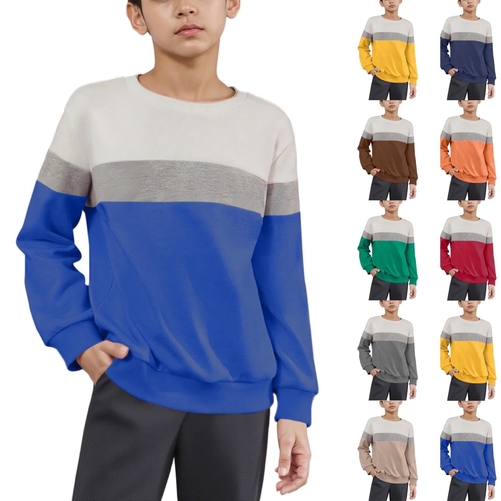 AHTJRT Boys Crewneck Tshirt Colorblock Long Sleeve Sweatshirt Fall ...