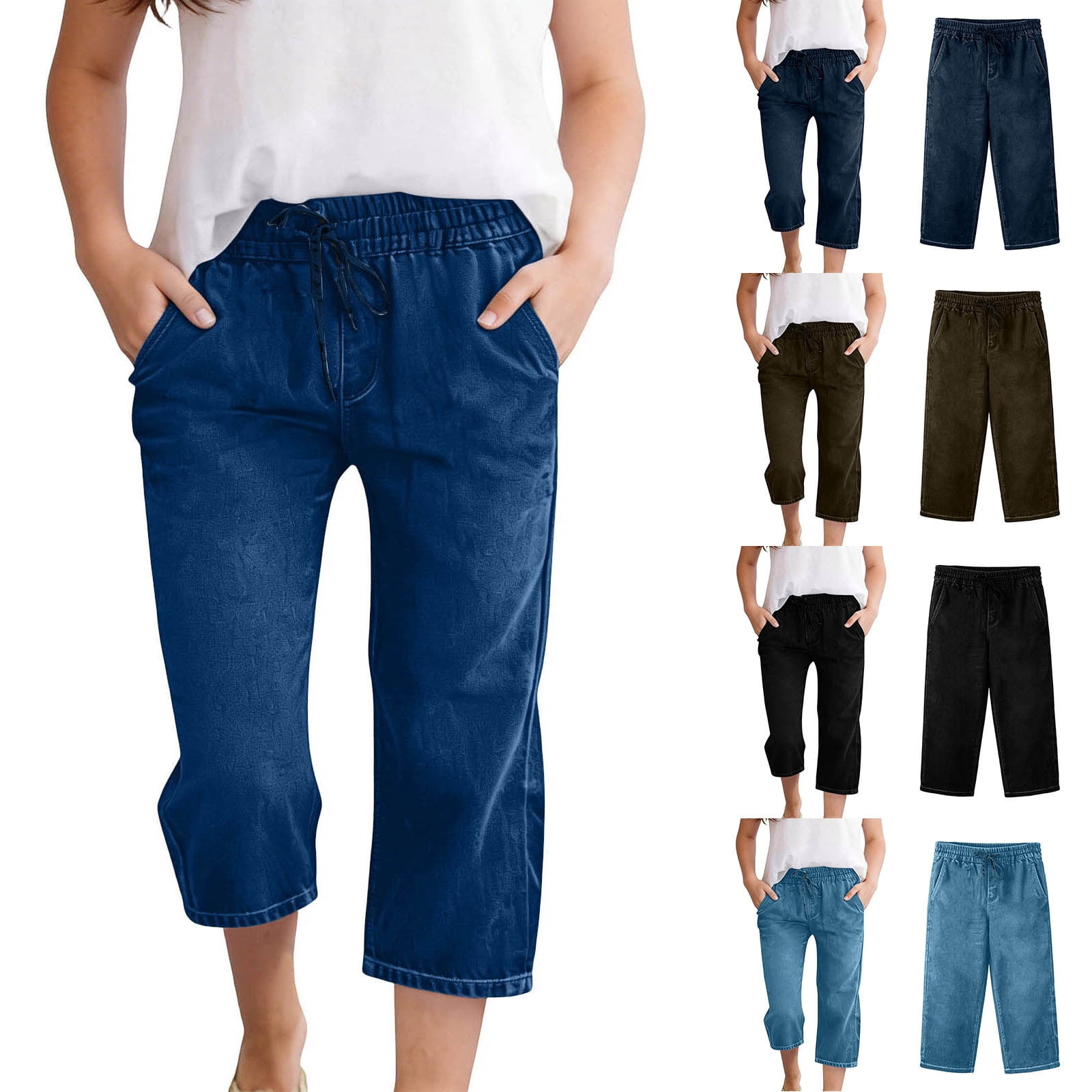 AHTJRT Boys Denim Capri Pants Drawstring Elastic Waist Trousers Hippie ...