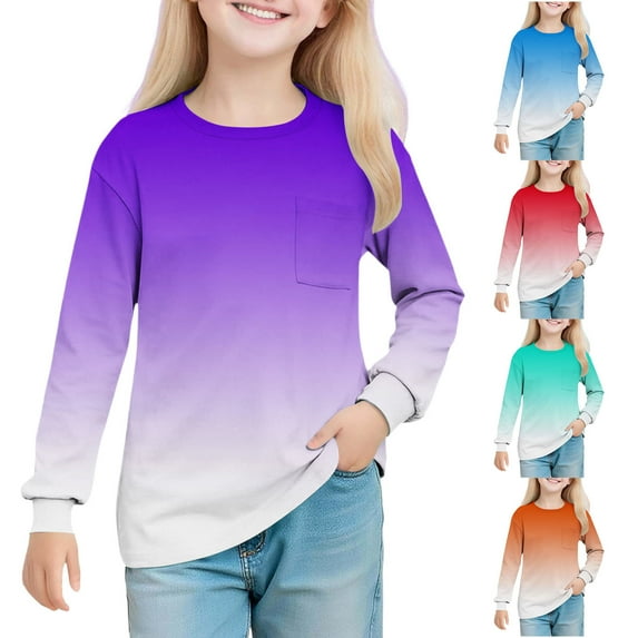 AHTJRT Boys Girls Sweatshirts Casual Crewneck Long Sleeve T-Shirts with Chest Pocket Fashion ...