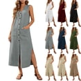 AHTJRT Button Down Maxi Dress for Women Sleeveless Slit Side Long Shirt ...