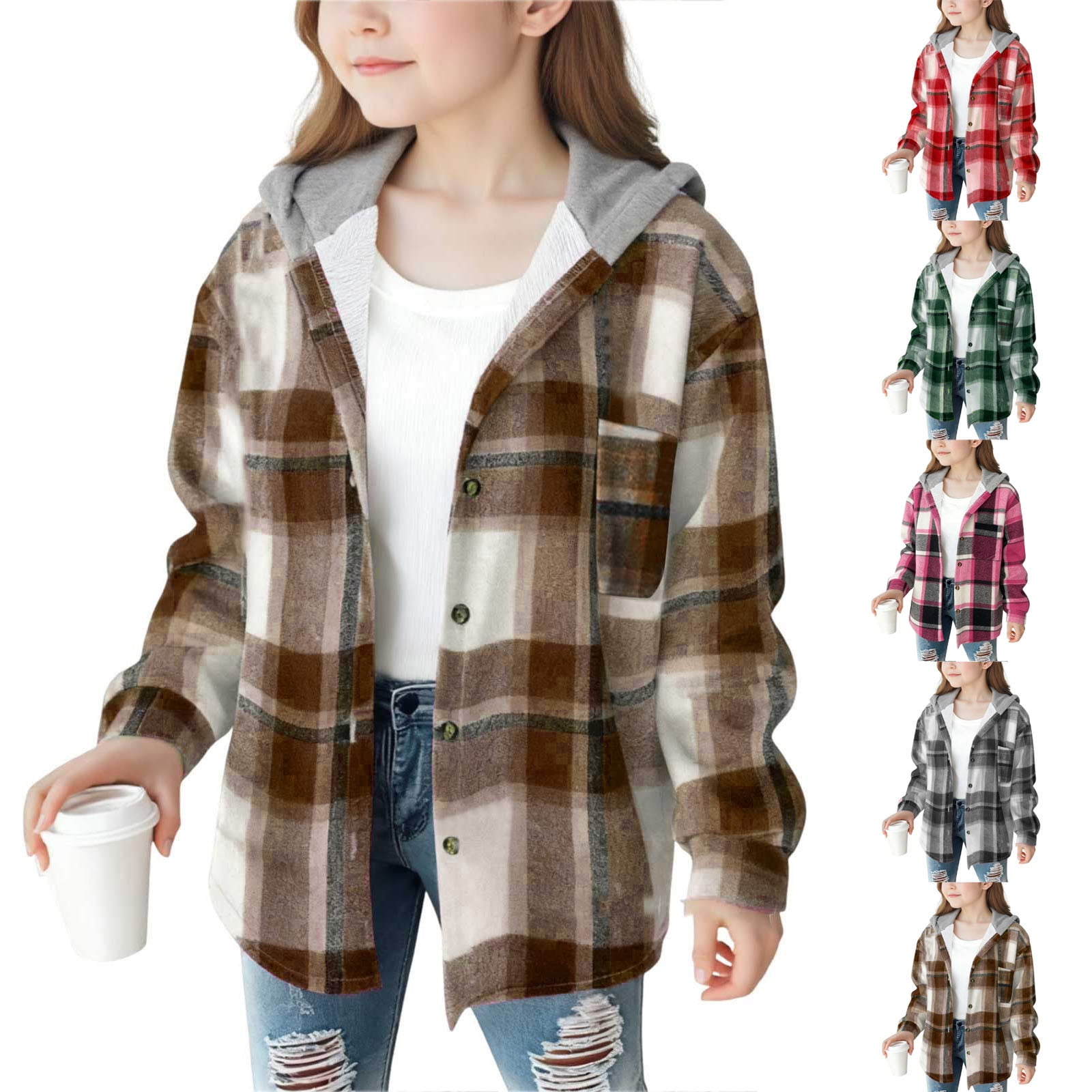 AHTJRT Button Down Hoodies for Kids Thermal Fleece Long Sleeves ...