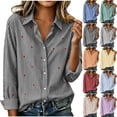 AHTJRT Button-Up Shirts for Women Lapel Collar Long Sleeve Fashion ...