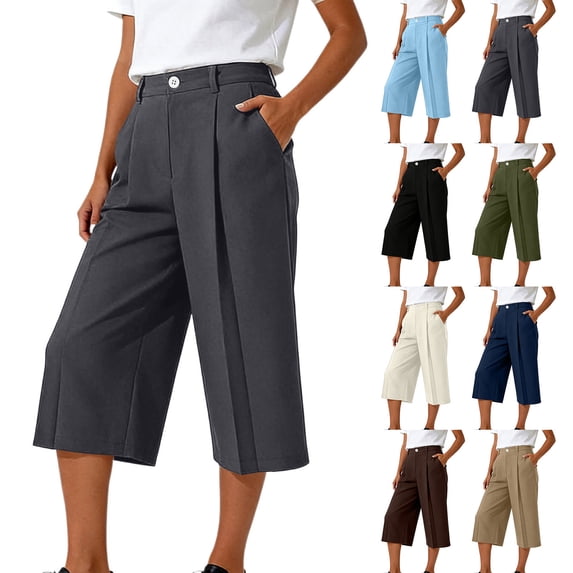 AHTJRT Capri Dress Pants for Women Below the Knee Length Tailored ...