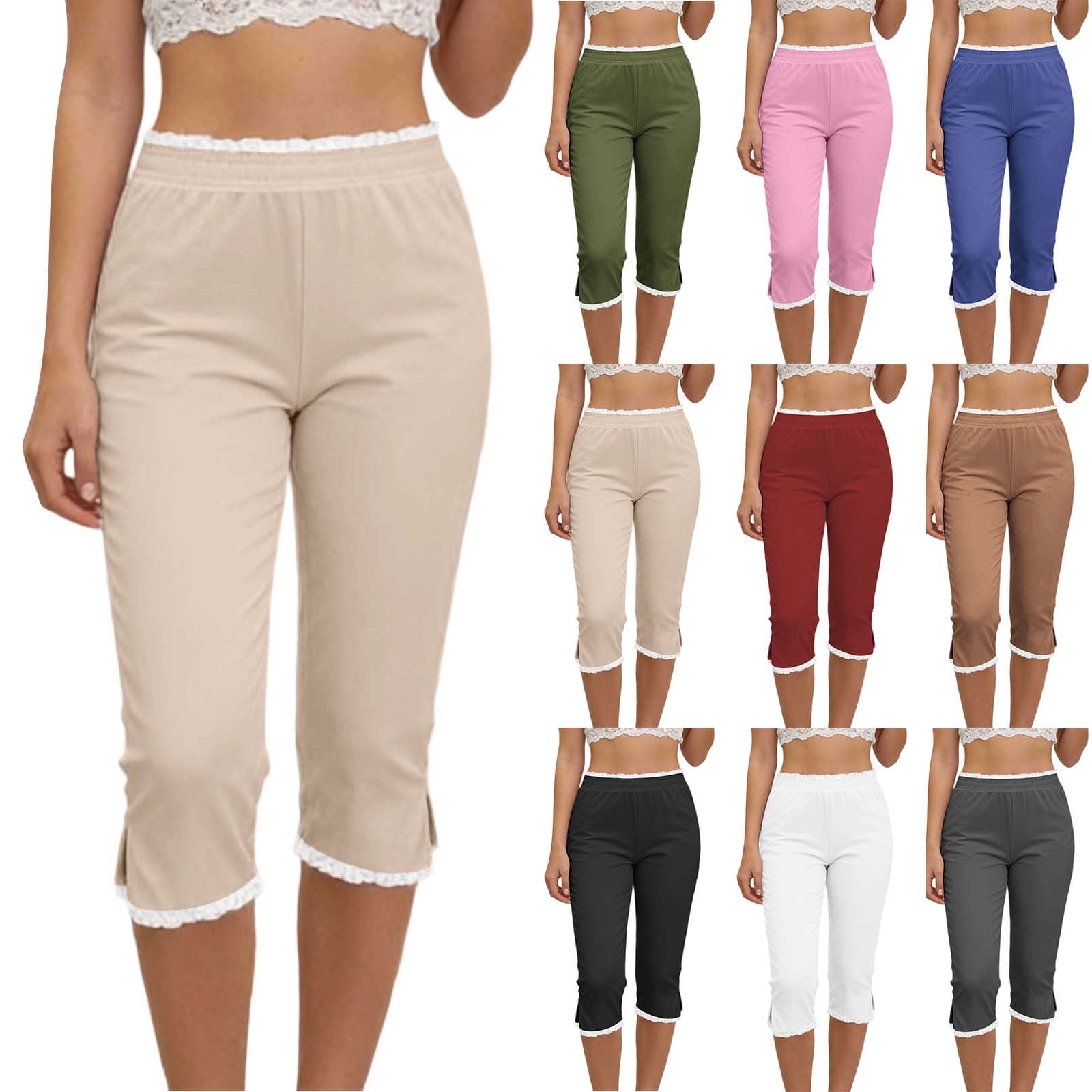 AHTJRT Capri Leggings for Women Skinny Leg Elegant Fashion Lace Trim ...