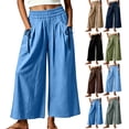 AHTJRT Capri Pants for Womens Loose Baggy Wide Leg Adjustable Waist ...