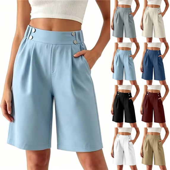 AHTJRT Capri Pants for Women Wide Leg Elastic Waist Button Down High ...