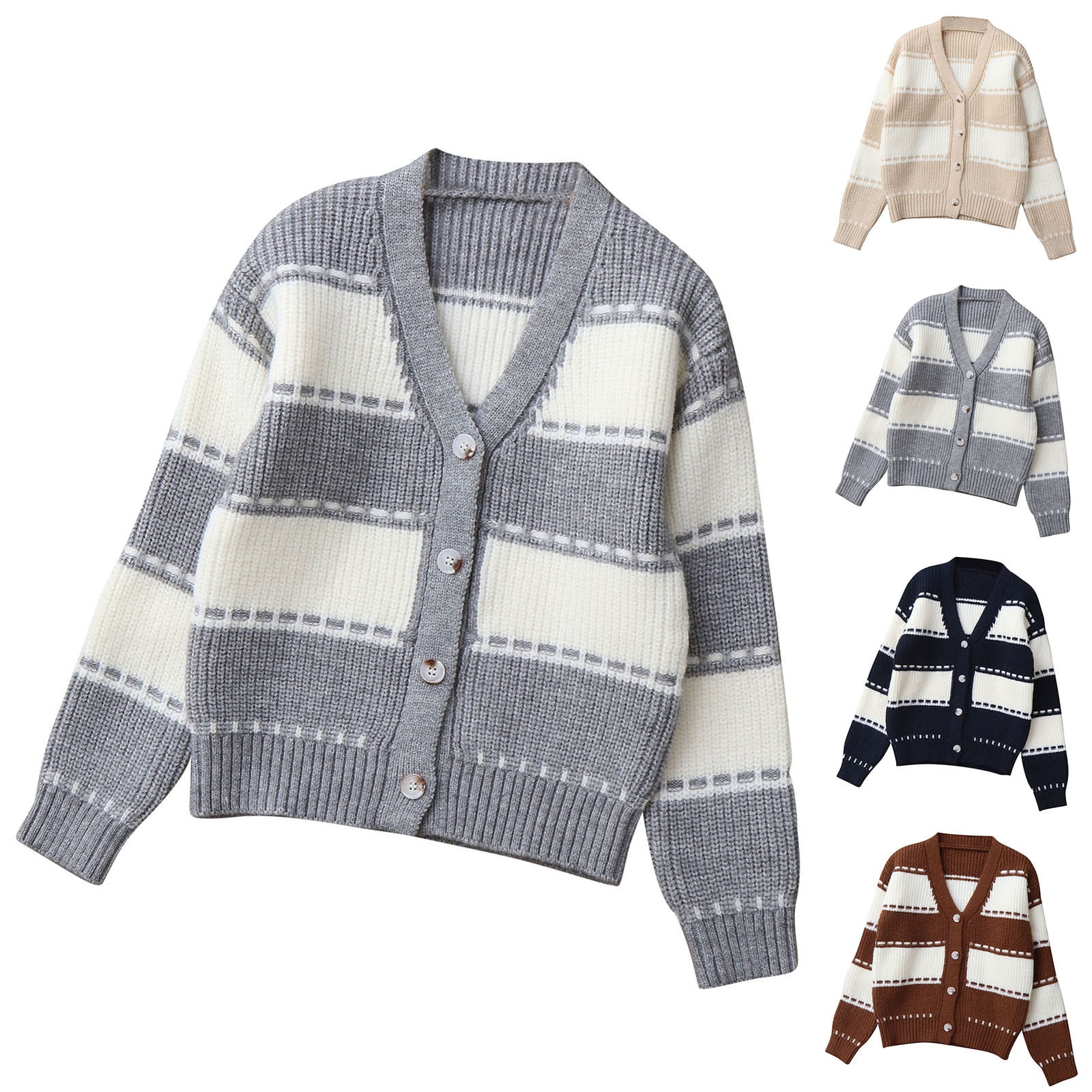 AHTJRT Cardigan Sweaters for Boys Girls Fashion Colorblock Full Button ...