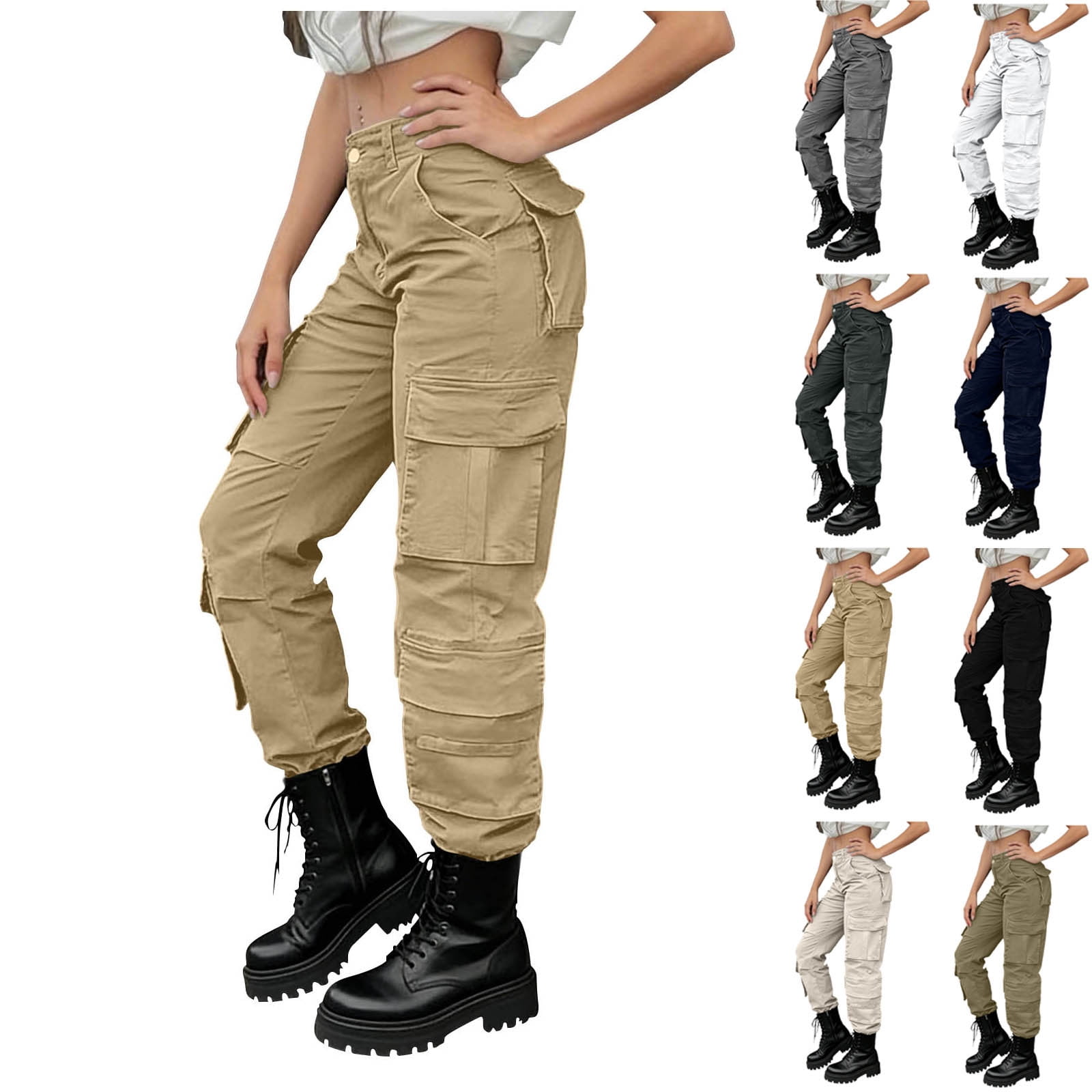 AHTJRT Cargo Pants for Women Elastic Waist Pockets Track Pants with ...