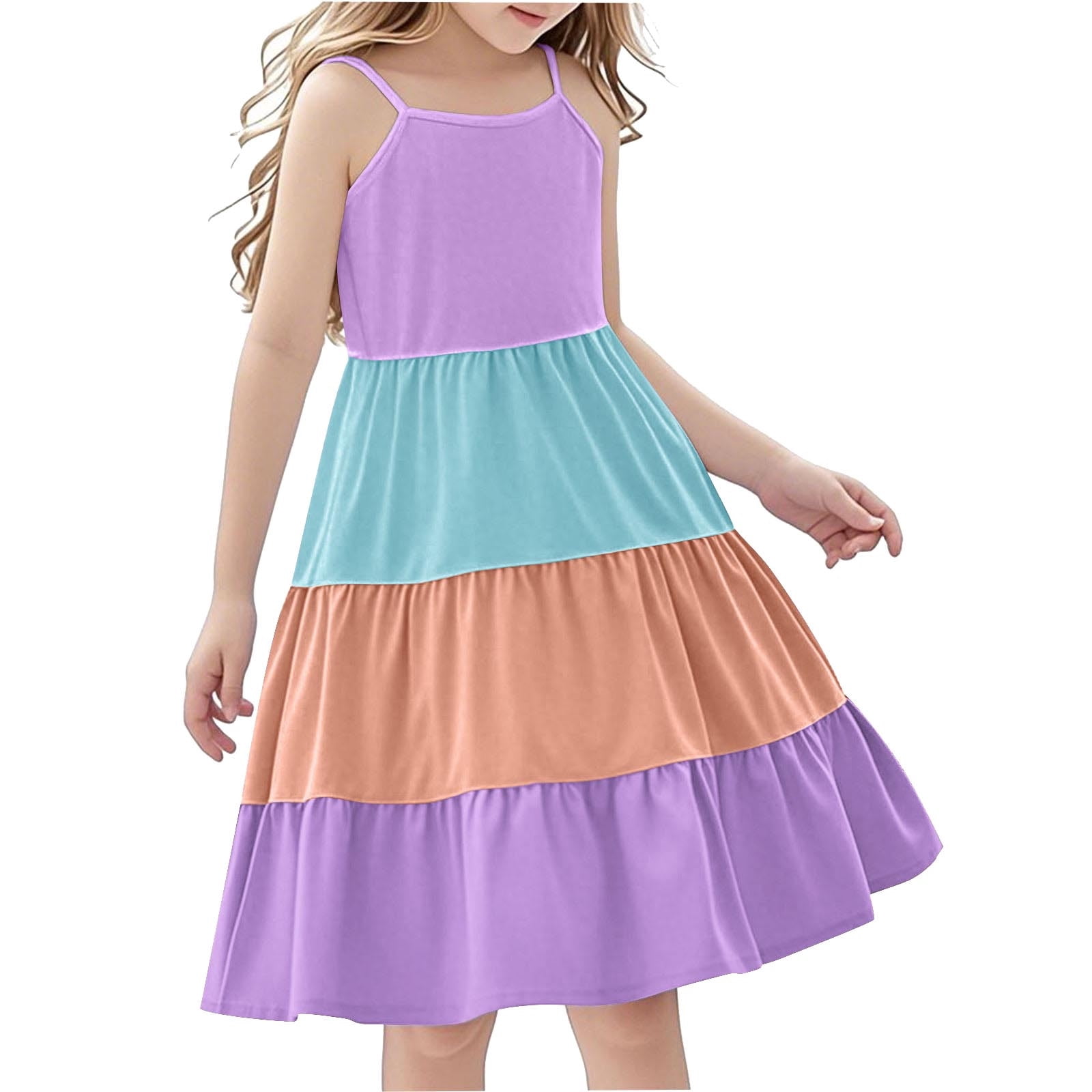 AHTJRT Casual Dress for Girls Fashion Color Block Long Maxi Dress Loose ...