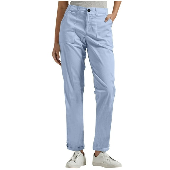 AHTJRT Chino Pants for Women Oversized Front Button Elastic Band ...